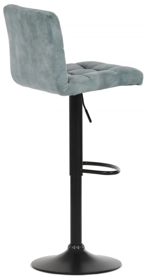 Židle barová, modrá sametová látka, černá podnož AUB-827 BLUE4