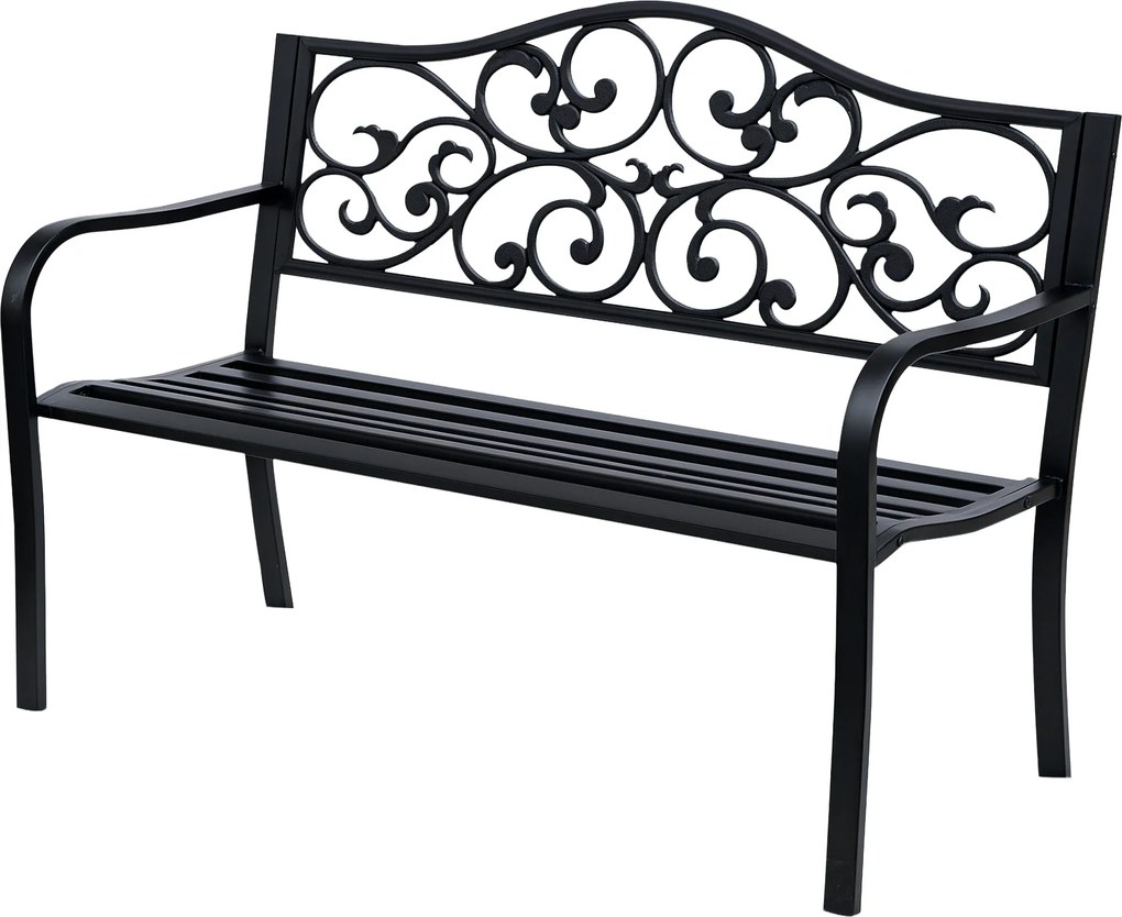 Outsunny 2-místná zahradní lavička s rozkládacím stolem, nosnost 240 kg, zahradní nábytek pro terasu a venkovní prostory 150x58.5x90 cm Černá | Aosom