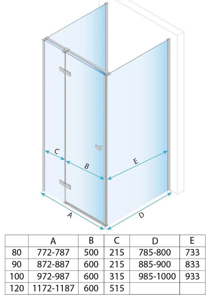 3-stěnný obdélníkový sprchový kout REA ATLAS LEVÝ 120/dveře x 90/zástěna cm, zlatá kartáčovaná/transparent - bez vaničky