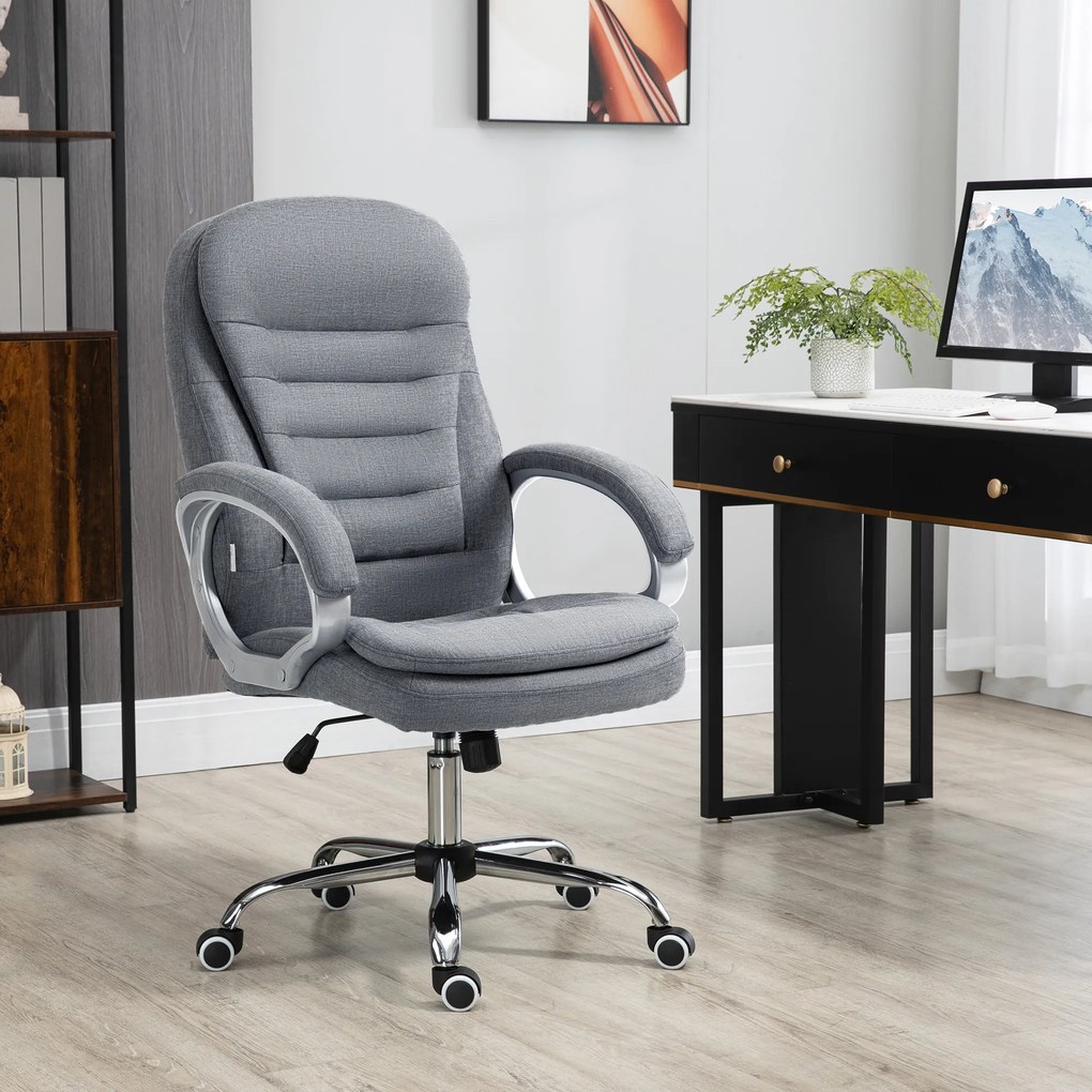 HOMCOM Kancelářská židle Vinsetto ergonomická s nastavitelnými područkami, výškově nastavitelná, houpací funkce, černá, len, 64x75x111-121 cm | Aosom…
