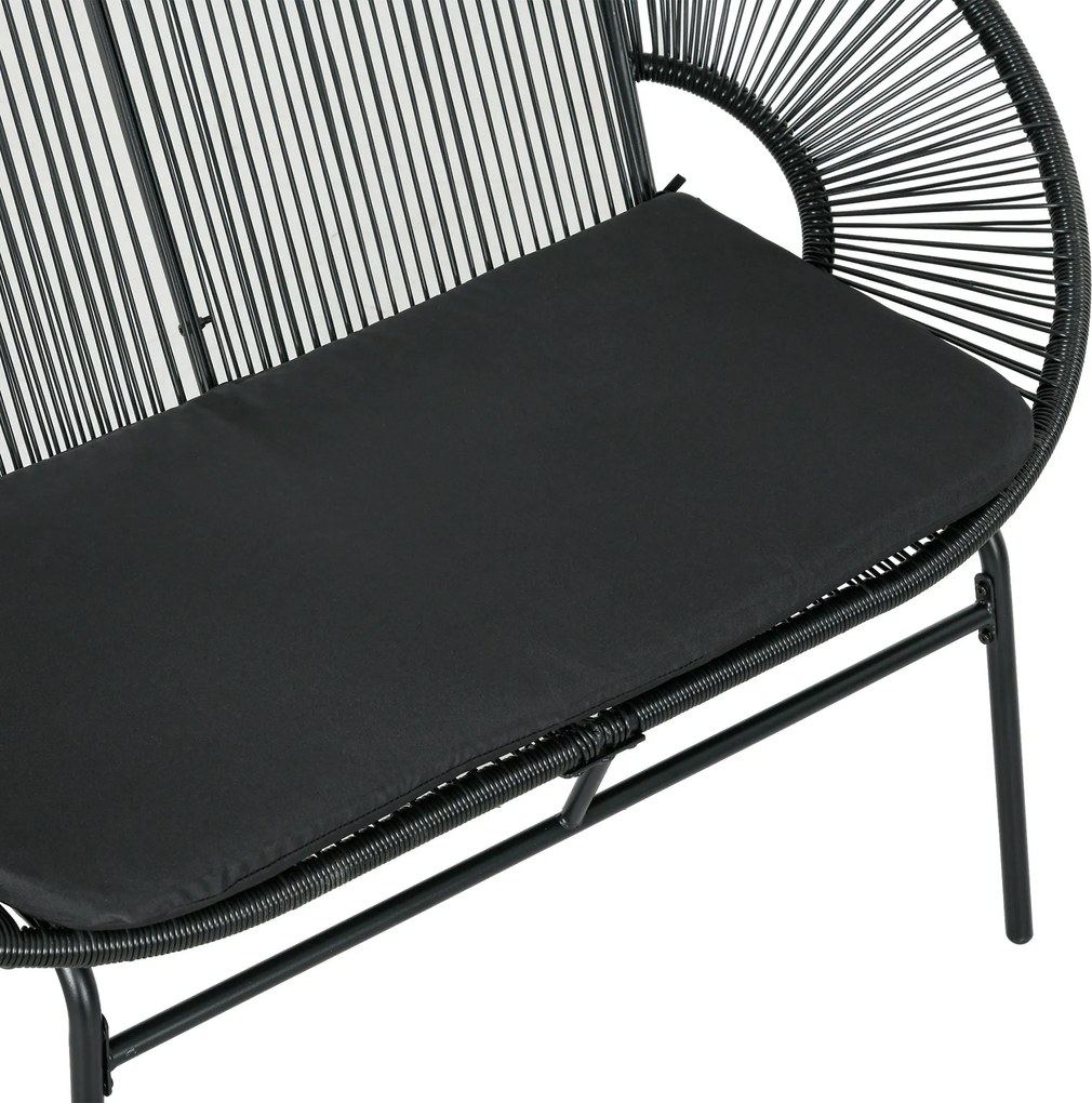 Outsunny 2-místná zahradní židle Acapulco s opěrkami, polstrováním a ocelovým rámem, nosnost 260 kg, pro balkon, terasu, patio, 132x72x83 cm, černá