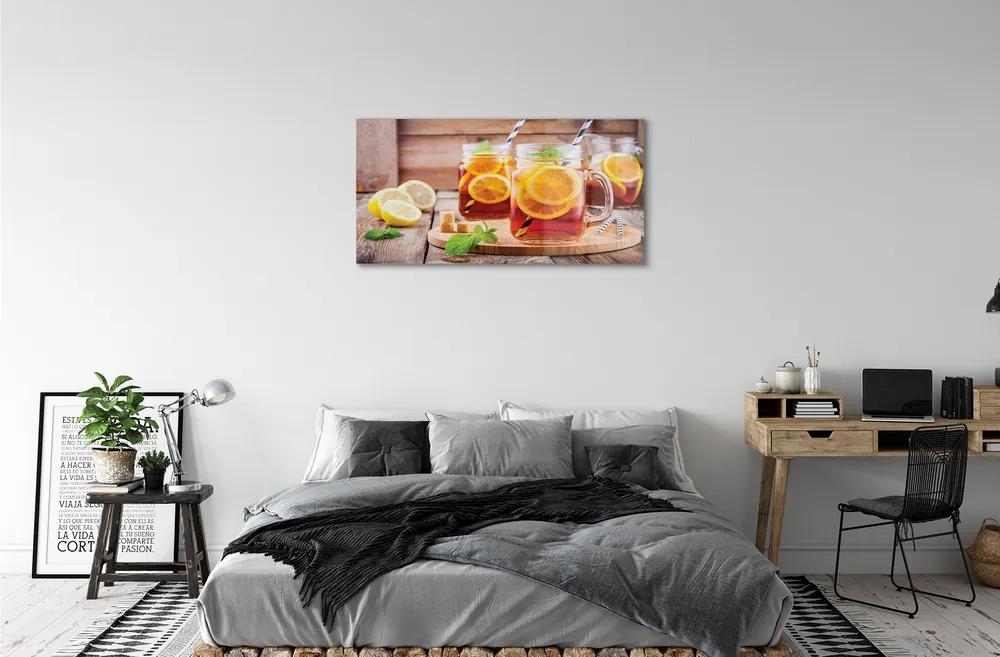 Obraz na skle Ice Tea citrusové brčka 100x50 cm