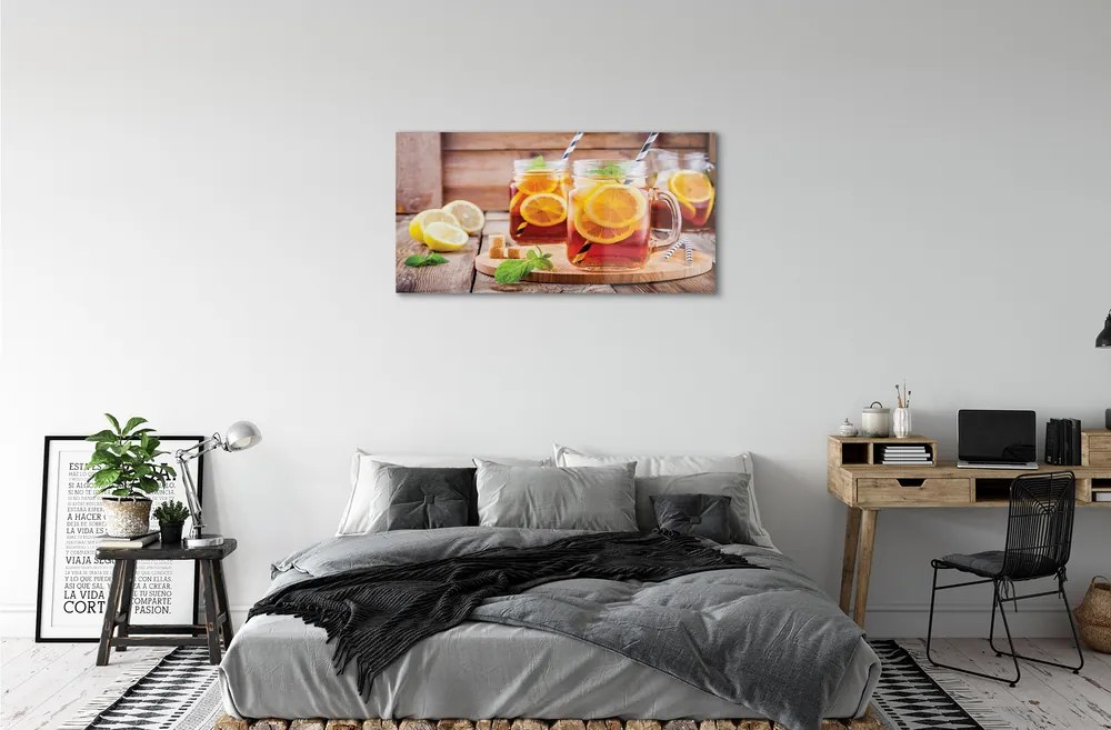 Obraz na skle Ice Tea citrusové brčka 125x50 cm