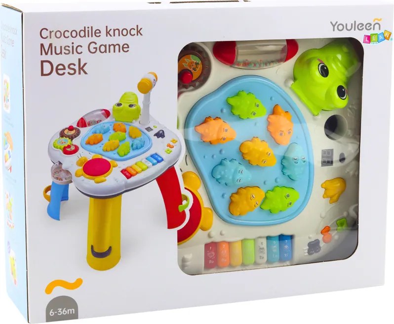 LEAN Toys Interaktivní vzdělávací stolek krokodýl s pianem a bubínkem
