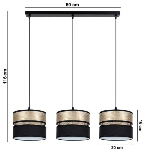 Lustr na lanku LIMA 3xE27/60W/230V zlatá/černá
