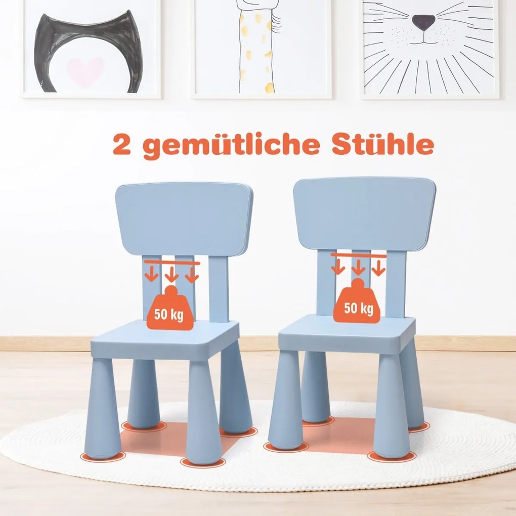 Costway 3 PCS. Kindersitzgruppe Kindertisch mit 2 Stühlen Kindermöbel aus