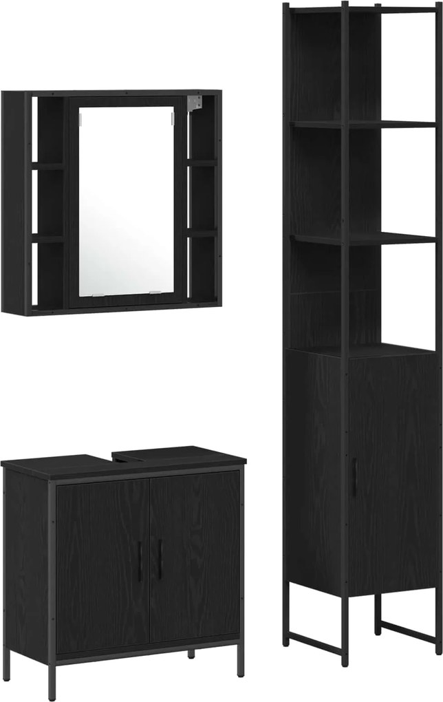 Koupelnové umyvadlové jednotky 3 ks Černá 33 x 33 x 185,5 cm 3334385