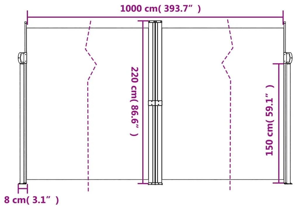 Zatahovací boční markýza antracitová 220 x 1 000 cm