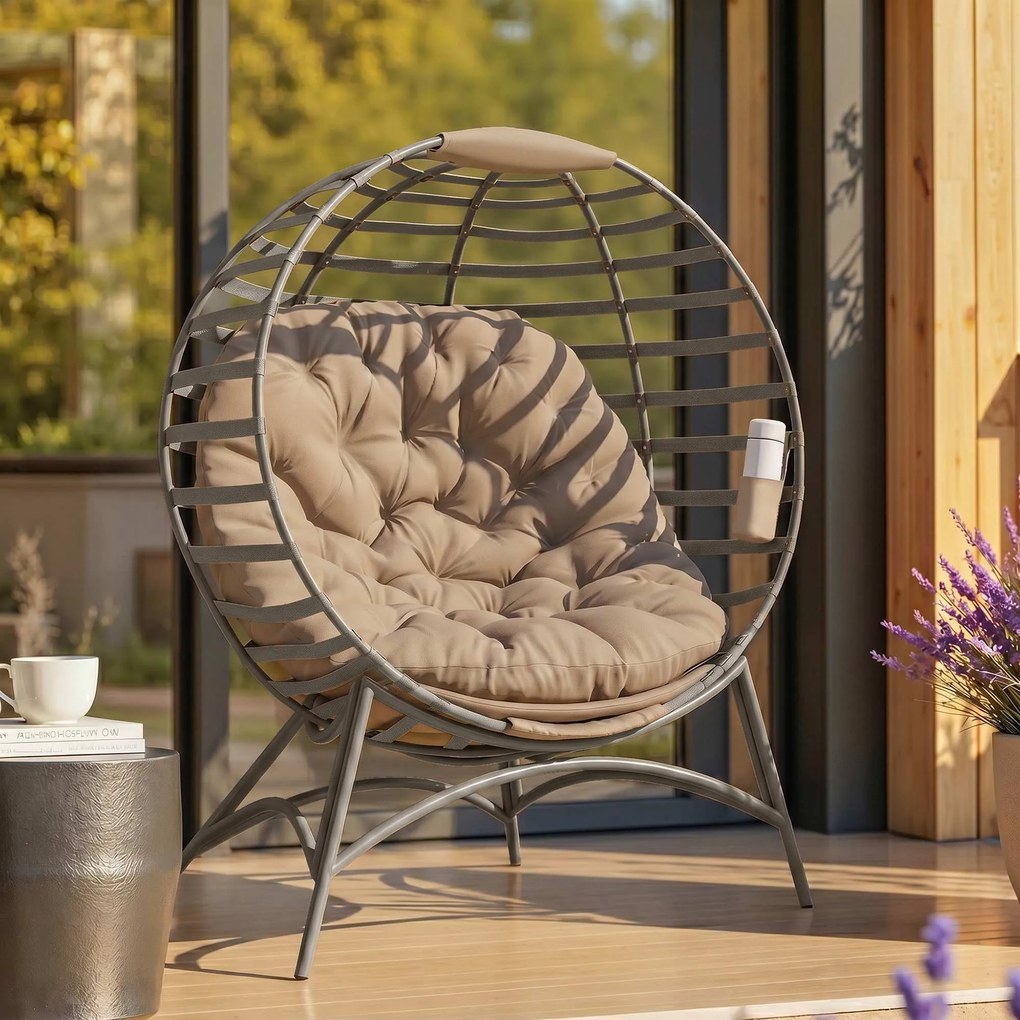 Outsunny papasan zahradní židle 2 koše polštáře oválné lounge křeslo skládací balkon terasa písek hnědá ocel 118x75x139cm