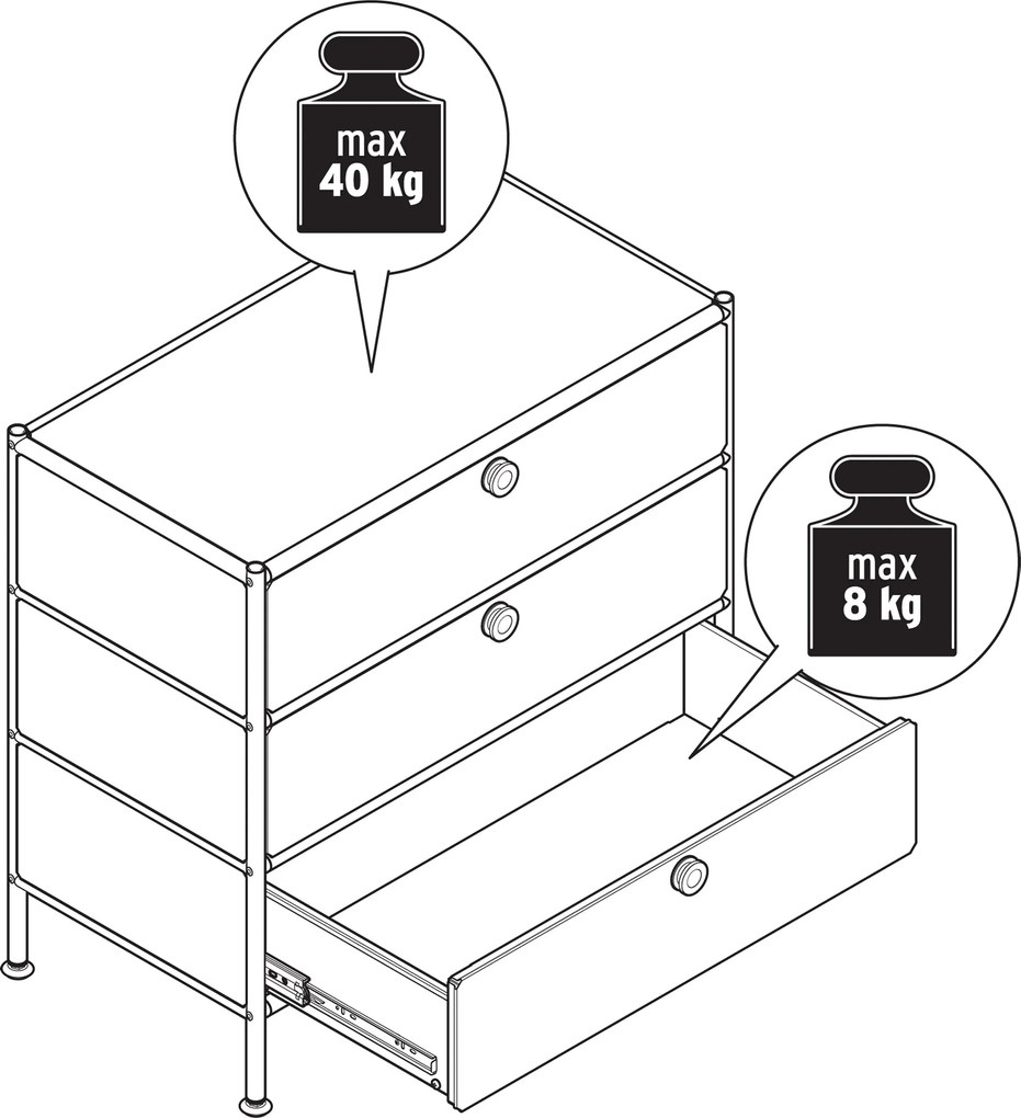 Tchibo - Kovová komoda »Cn3« se 3 zásuvkami - barva: černá