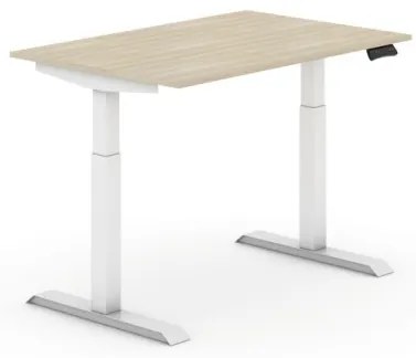 Výškově nastavitelný stůl, elektrický, 735-1235 mm, deska 1200x800 mm, dub, bílá podnož