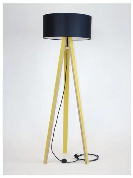 Žlutá stojací lampa s černým stínítkem a černým kabelem Ragaba Wanda