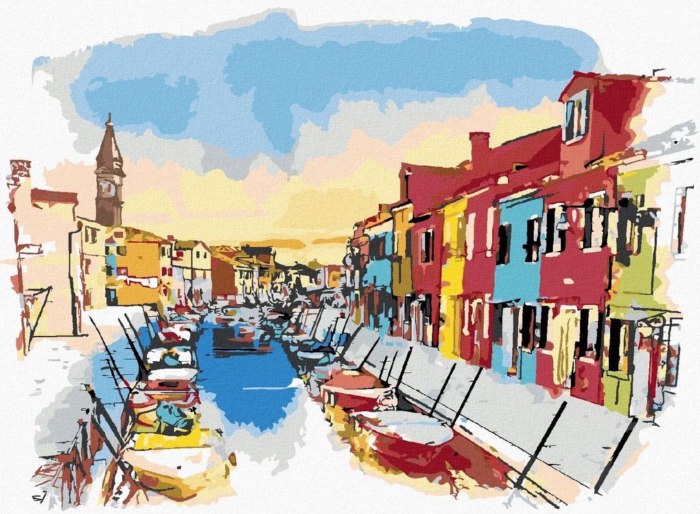 Malování podle čísel ostrov burano v benátkách, 40x50 cm, vypnuté plátno na rám