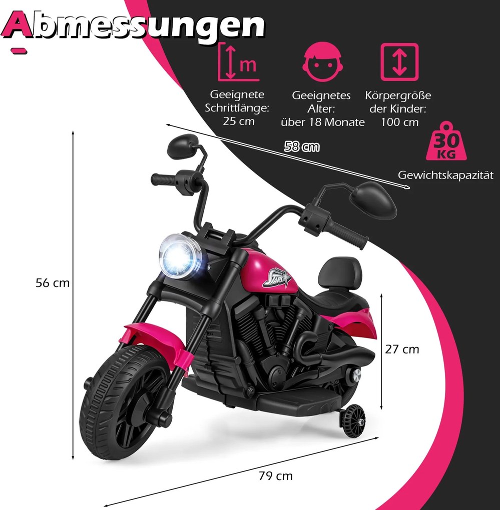 Costway 6 V dětský motocyklový chopper motorka s hudebním světlometem nožním