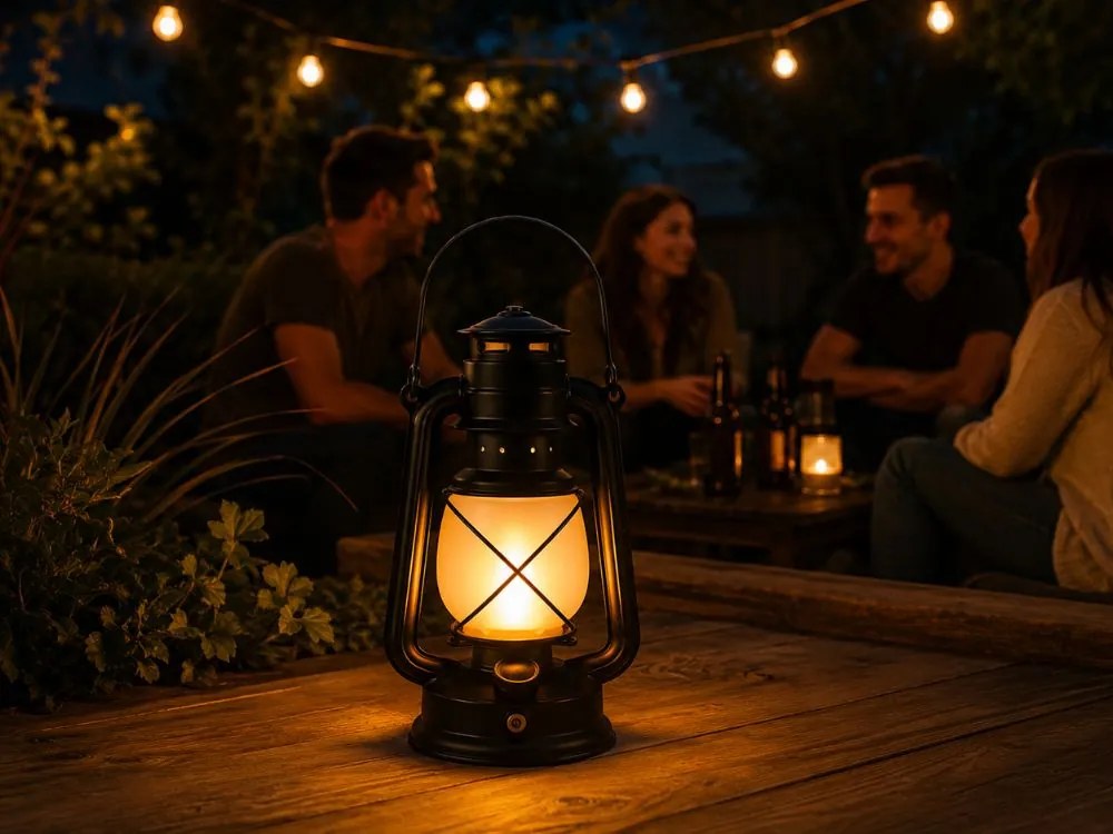 Verk Group Retro led lampion pro turisty a kempování, dekorativní, s usb nabíjením a efektem plamenů