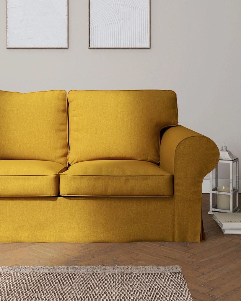 Potah na pohovku IKEA Ektorp 3-místná, nerozkládací barva žlutá látka pletený vzor