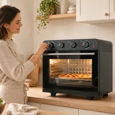 HOMCOM Horkovzdušná fritéza-trouba s ventilátorem a sadou rotačního špízu, regulátor teploty, časovač, 1800 W