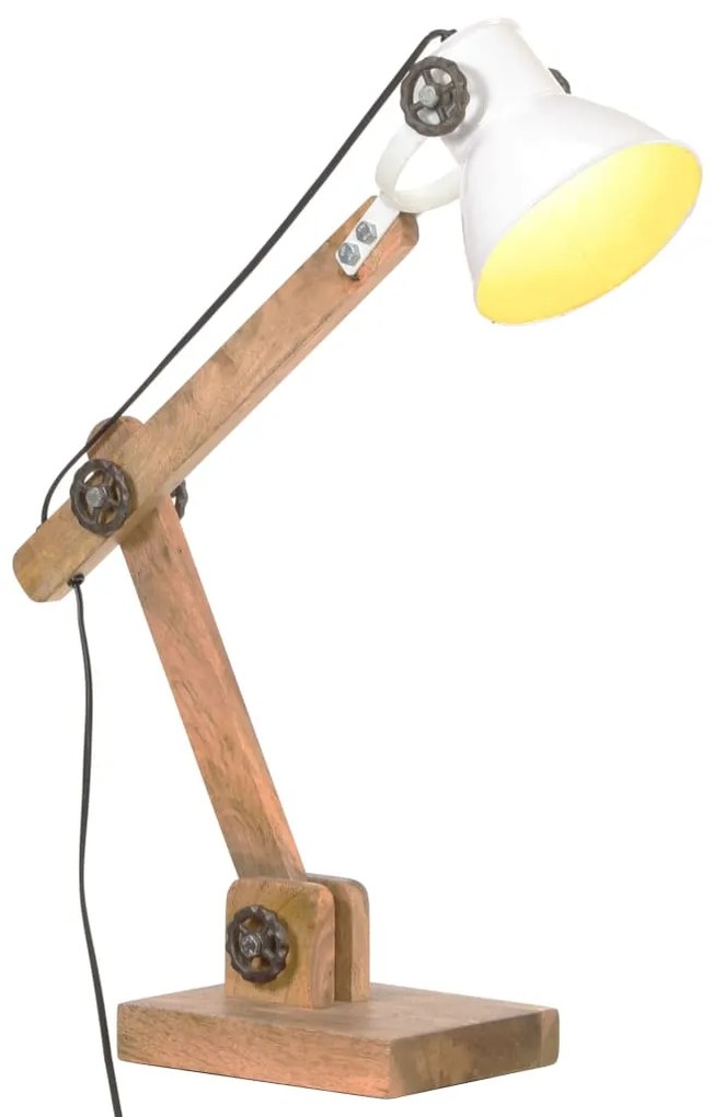 Bílá dřevěná stolní lampa DION v industriálním stylu