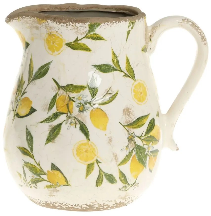 Béžový baňatý keramický džbán s citróny Limone - 16*20cm