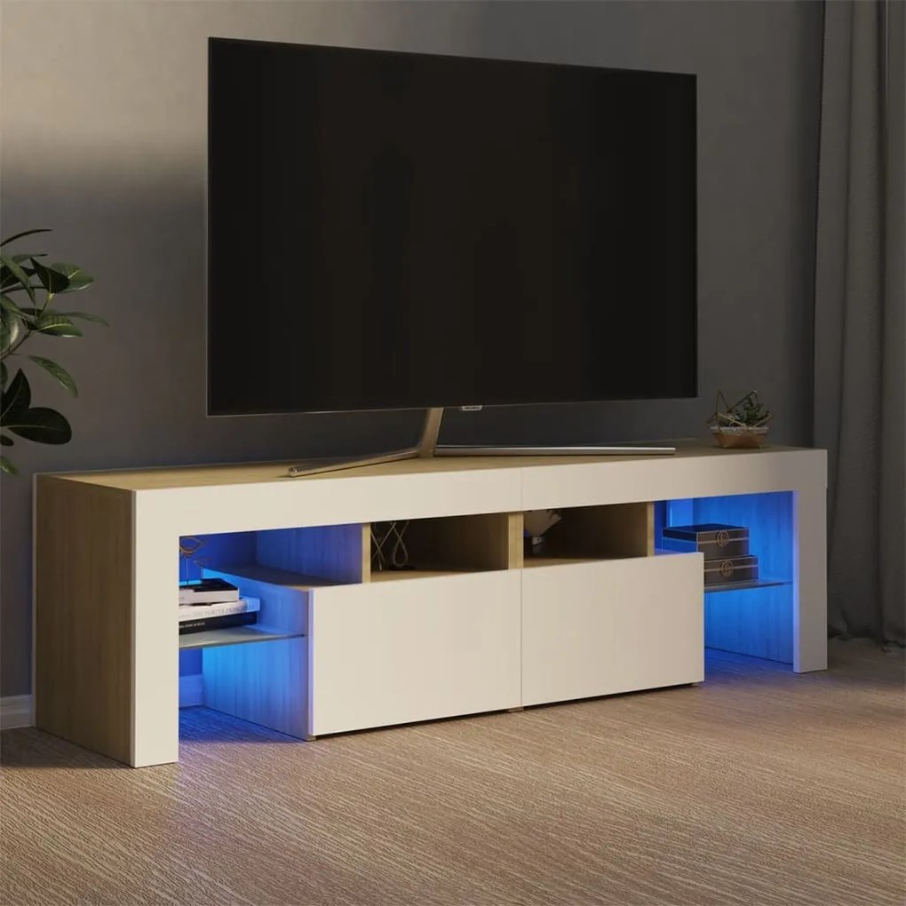 804369 vidaXL TV skříňka s LED osvětlením bílá a dub sonoma 140x36,5x40 cm