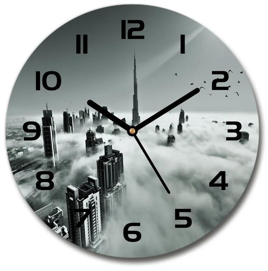 Wallmuralia Skleněné hodiny kulaté Mlha nad Dubajem fi 30 cm