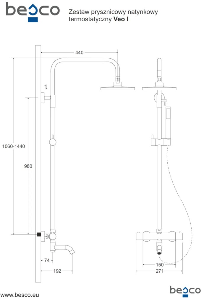 BESCO Nástěnný termostatický sprchový a vanový set VEO černá  - BABPVNTICZ