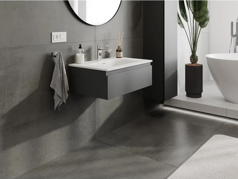 Mexen Orio, koupelnová skříňka 70 cm s umyvadlem Vela, 1 zásuvka, grafitová matná/bílá matná, 91A10-07023-1-BF66-W23M01