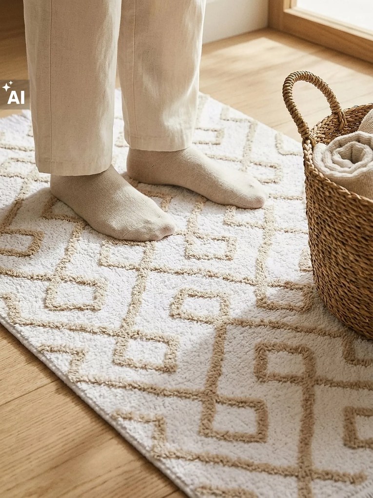 Sinsay - Tuftovaný koberec s geometrickým vzorem a třásněmi - béžová