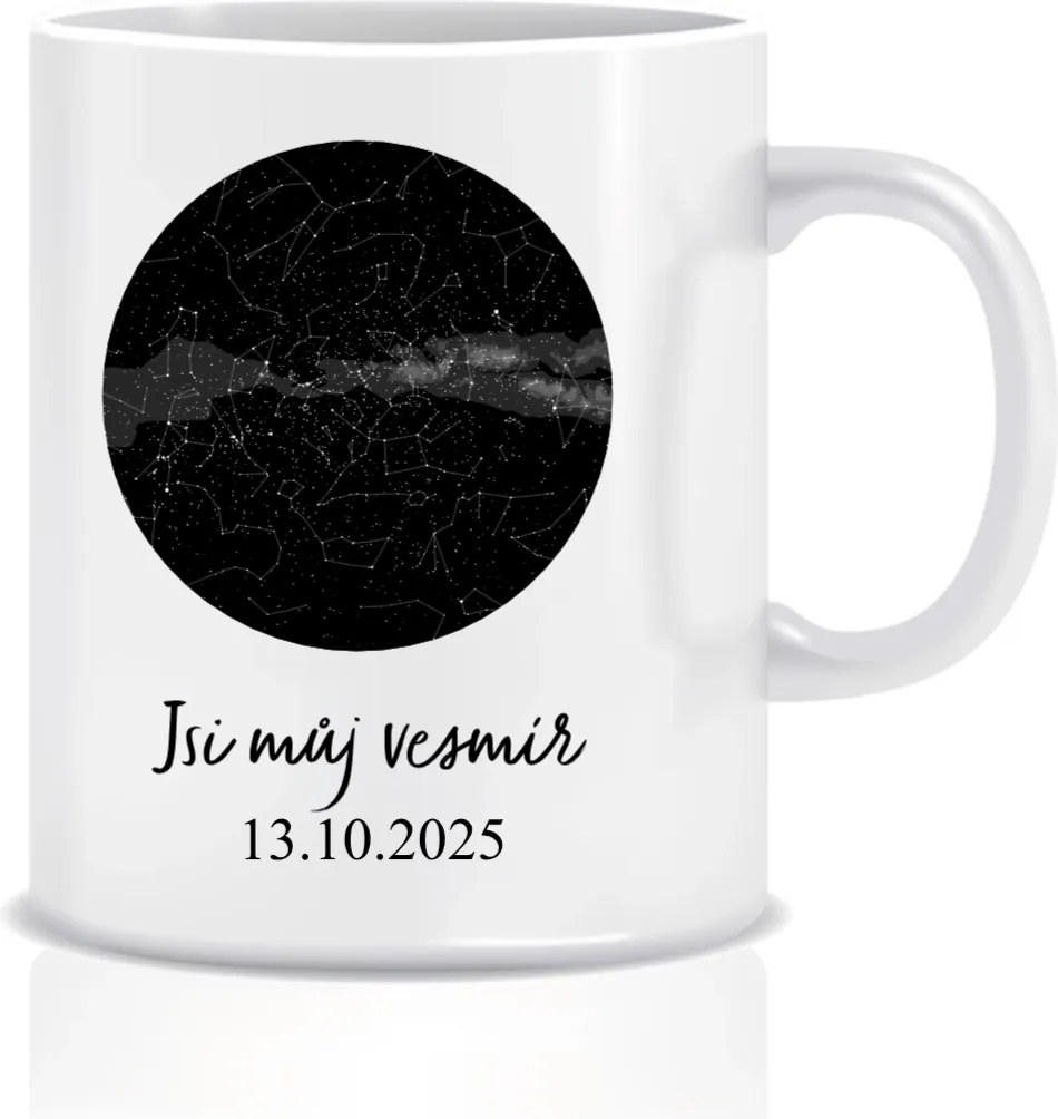Personalizovaný klasický bílý hrníček s hvězdnou mapou 300 ml