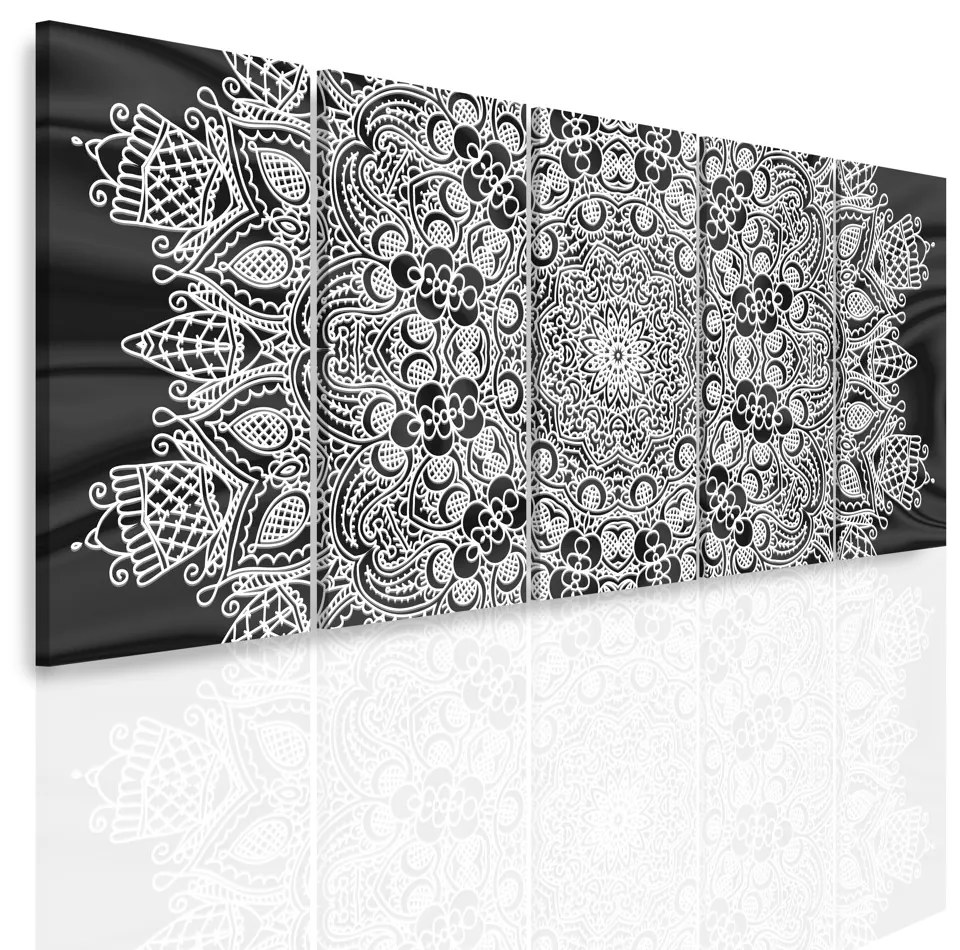 Pětidílný obraz mandala černobílá Velikost (šířka x výška): 150x60 cm