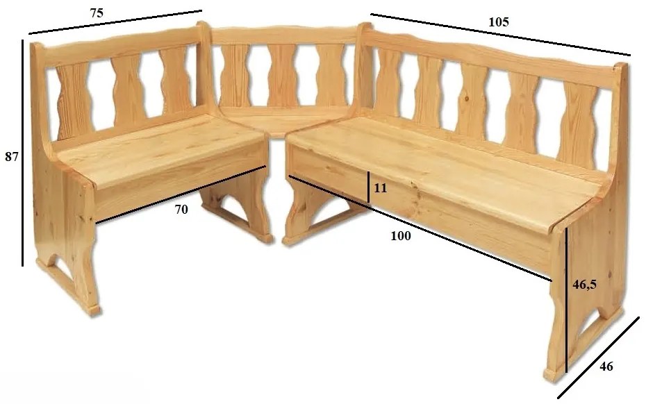 Drewmax NR102 dřevěná rohová lavice set masiv borovice