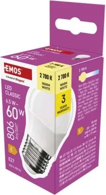 Emos lighting LED žárovka Classic Mini Globe / E27 / 6,5 W (60 W) / 806 lm / teplá bílá 1525733293