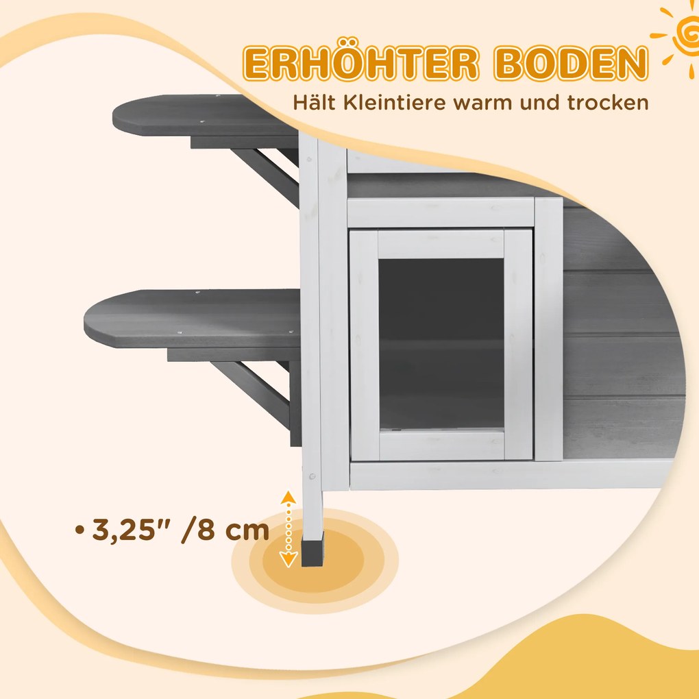 PawHut dřevěný domeček pro kočky 78 x 55,5 x 91 cm voděodolný s podlahou odolnou proti vlhkosti únikové dveře skákací plošiny otvor v podlaze šedý | …
