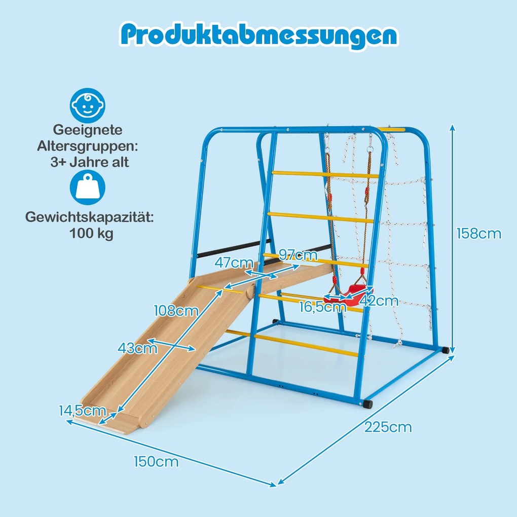 Costway 6 v 1 Prolézačka houpačka a skluzavka a tyč na šplhání a žebřík a lanová