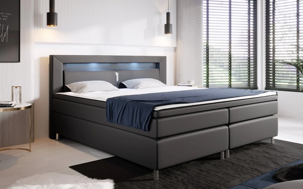 K&M postele Boxspring postel HYPNOS bez úložného prostoru s LED Velikost postele: 200 × 200 cm, Výběr matrace: Taštičková zónová matrace - měkká (70–…