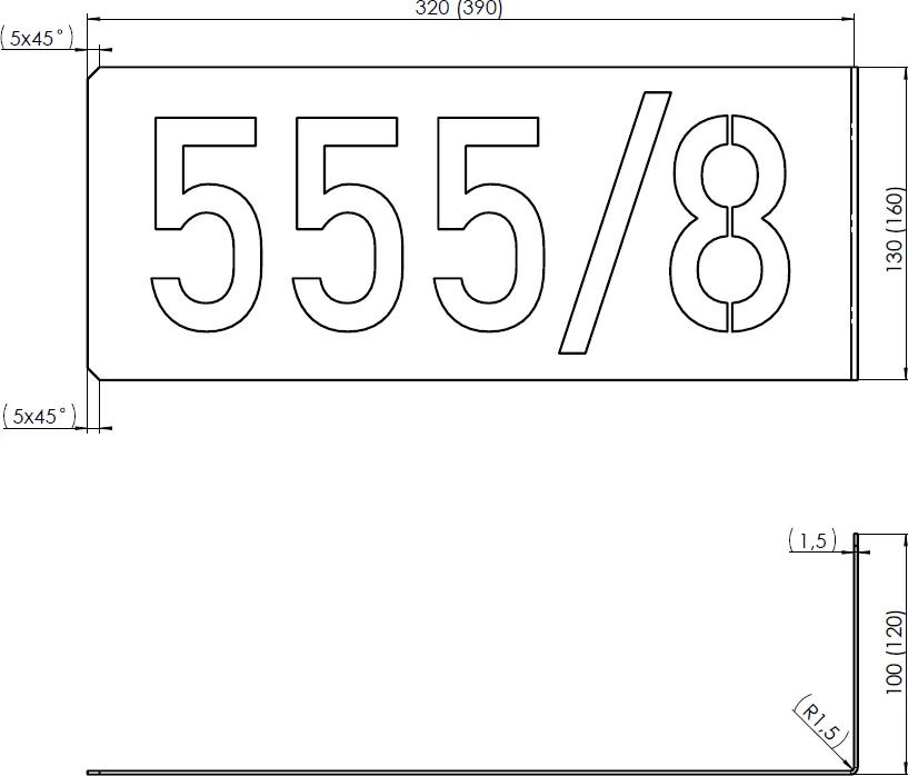 Domovní číslo tabulka 7a Velikost: 10 x 24 x 7(ohyb) cm  (M), Ohyb: Na levé straně od čísla