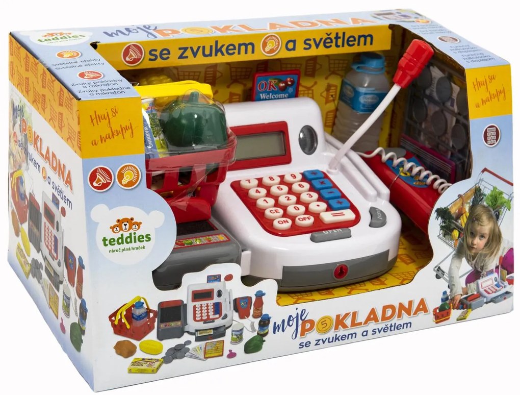 Teddies Pokladna digitální plast 30cm s doplňky na baterie se zvukem se světlem v krabici