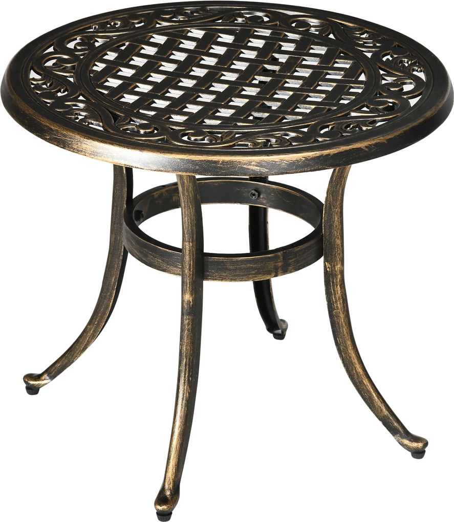 Outsunny kulatý venkovní odkládací stolek, rám z litého hliníku, Ø60 x V52,5 cm, nosnost 60 kg — bronzový | Aosom
