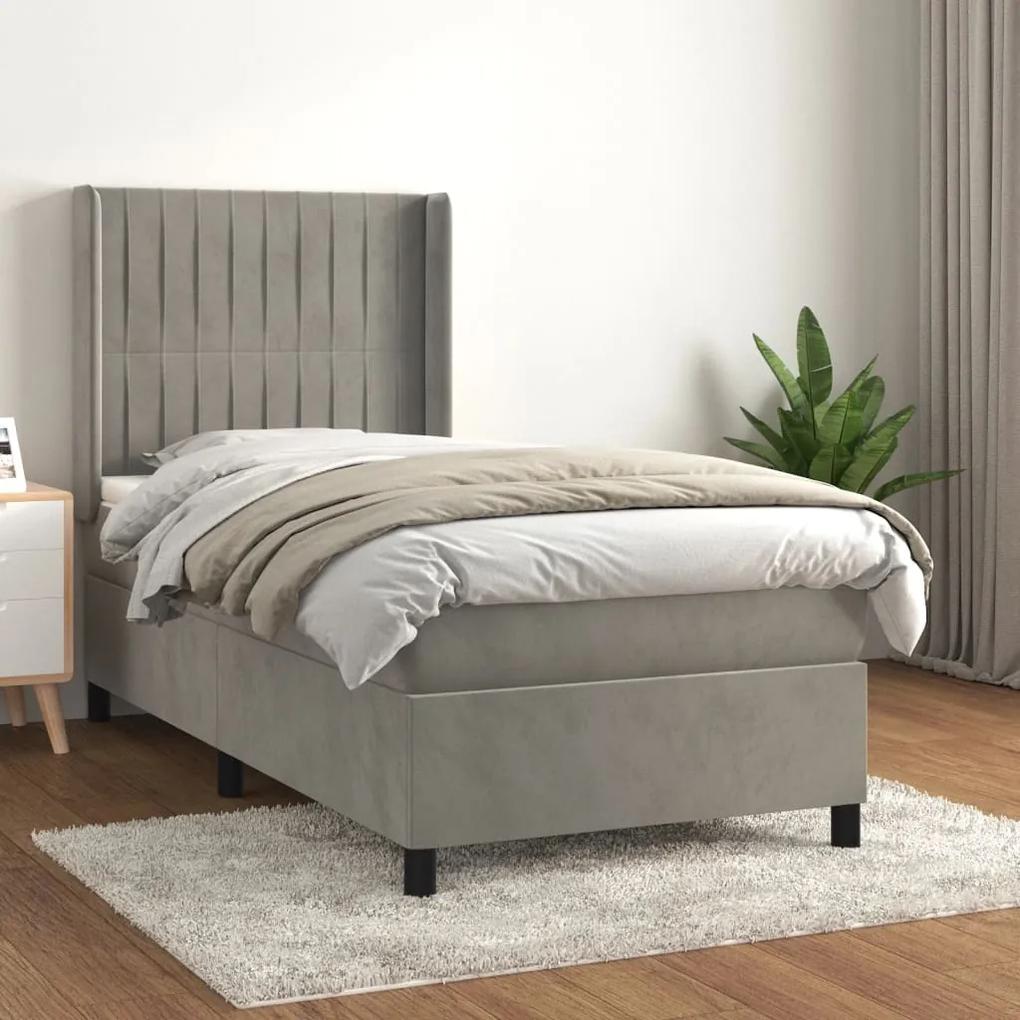 Box spring postel s matrací světle šedá 90x200 cm samet,  3132777