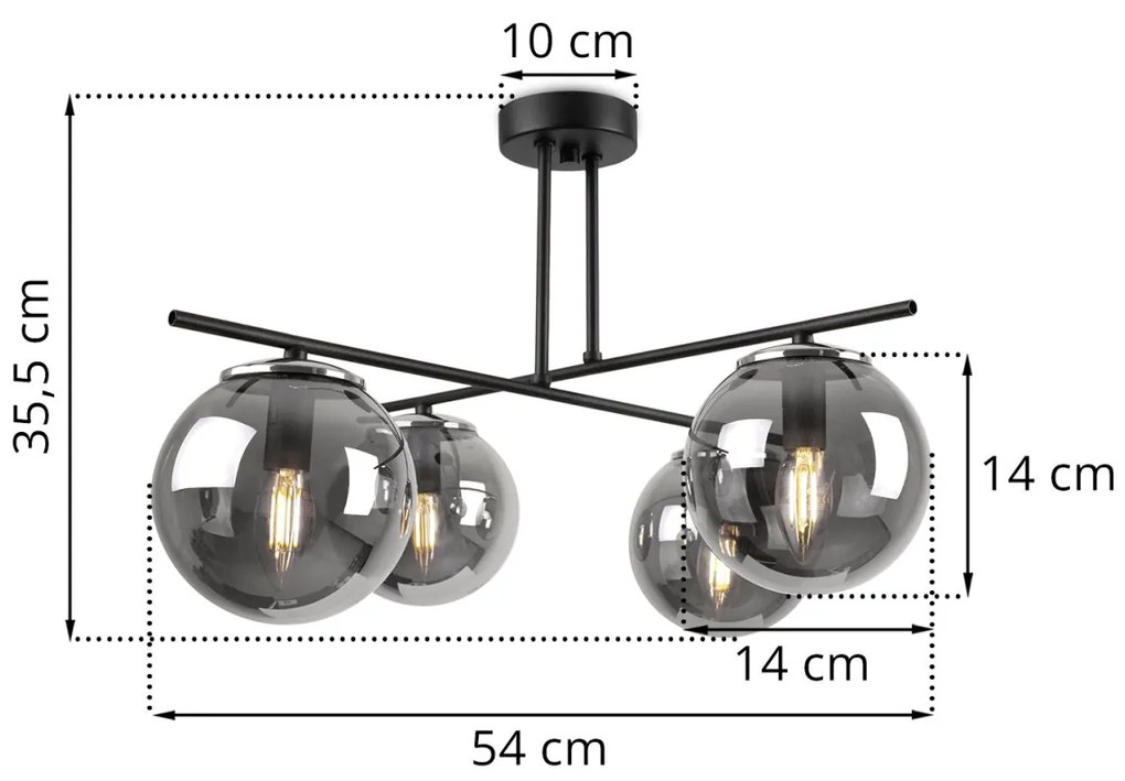 Stropní svítidlo Paris, 4x grafitové skleněné stínítko, ch