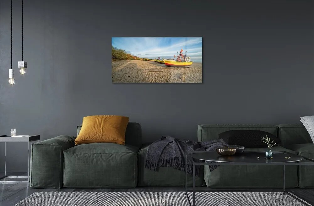 Obraz na skle Gdańsk Beach lodě sea 125x50 cm
