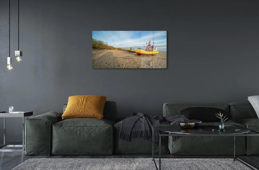 Obraz na skle Gdańsk Beach lodě sea 140x70 cm