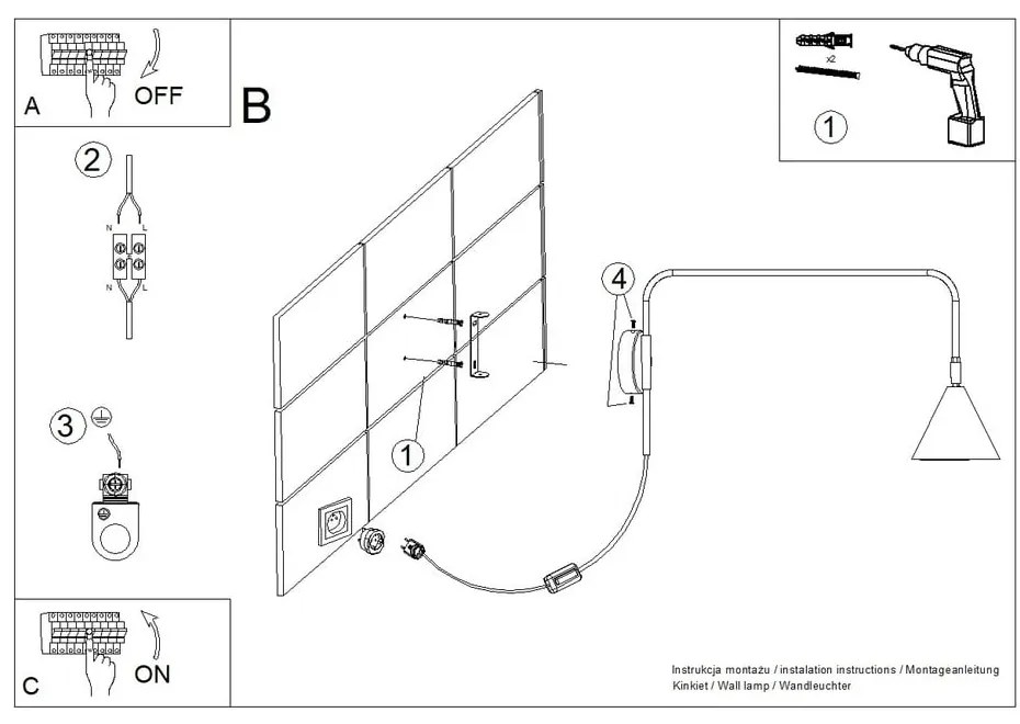 Černé nástěnné svítidlo do zásuvky Zylo – Sollux