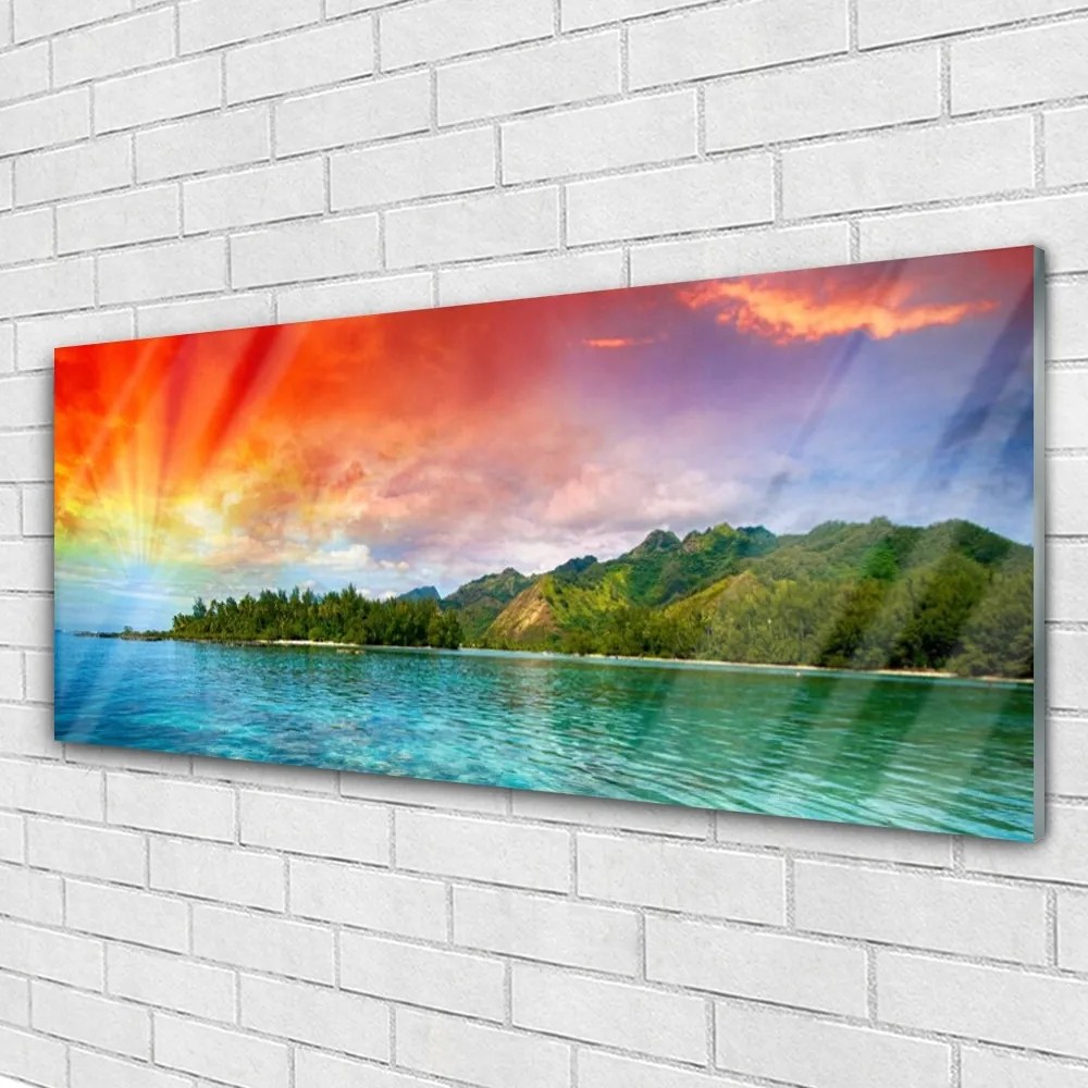 akrylový obraz Moře Les Nebe Krajina 125x50 cm