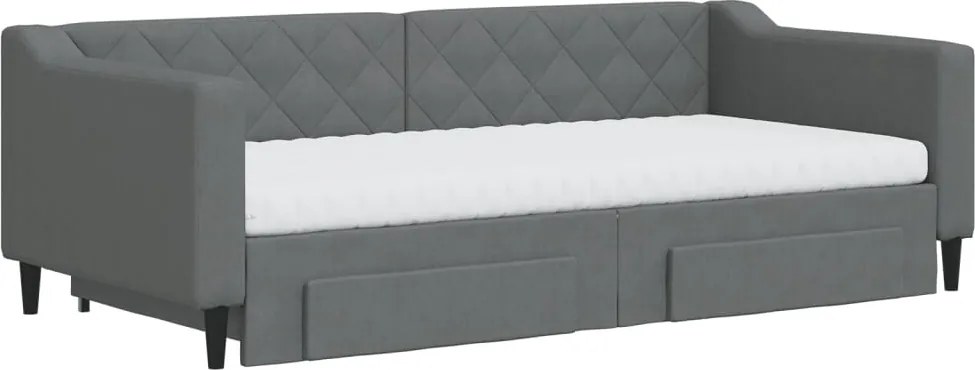 Válenda s přistýlkou a zásuvkami tmavě šedá 90 x 190 cm textil 3197491