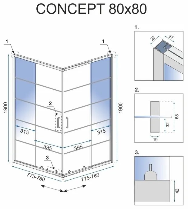 Sprchový kout Rea CONCEPT 80x80 cm černý