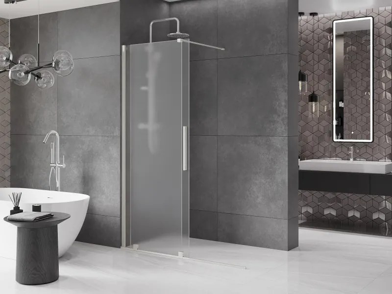 Mexen Velar, sprchová zástěna s posuvnými dveřmi Walk-in 160 x 200 cm, 8mm sklo námraza, broušená ocel, 871-160-000-33-97