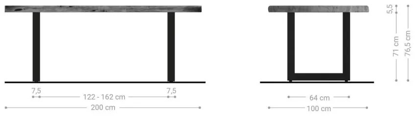 Jídelní stůl Edge 200x100 XL přírodní akácie nerezová ocel široká
