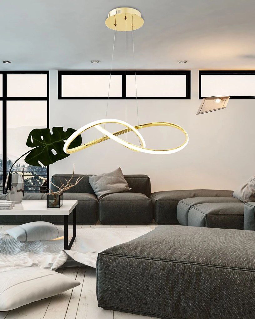 Toolight Moderní LED závěsné stropní svítidlo Ring + dálkové ovládání APP394-CP Gold
