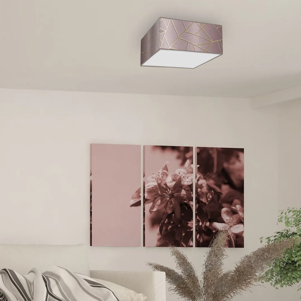 Stropní svítidlo Ziggy Square, 1x růžové/zlaté textilní stínítko, (bílé plexisklo), (40 cm)